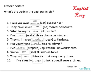 C12 Present perfect. Ficha interactiva | TopWorksheets