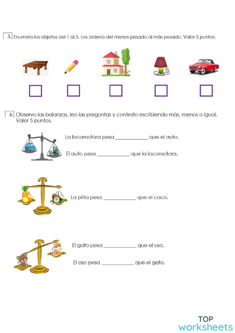 Identificar medidas de peso. Ficha interactiva | TopWorksheets