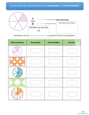 Numerador y denominador de una fracción. Interactive worksheet ...