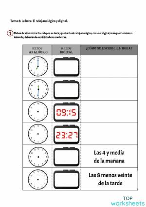El reloj analógico y digital. Ficha interactiva | TopWorksheets