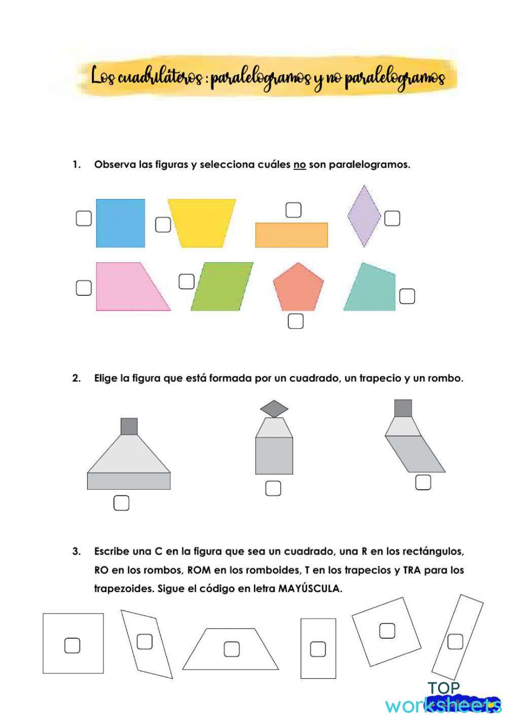 Cuadriláteros: Paralelogramos y no paralelogramos. Ficha interactiva ...