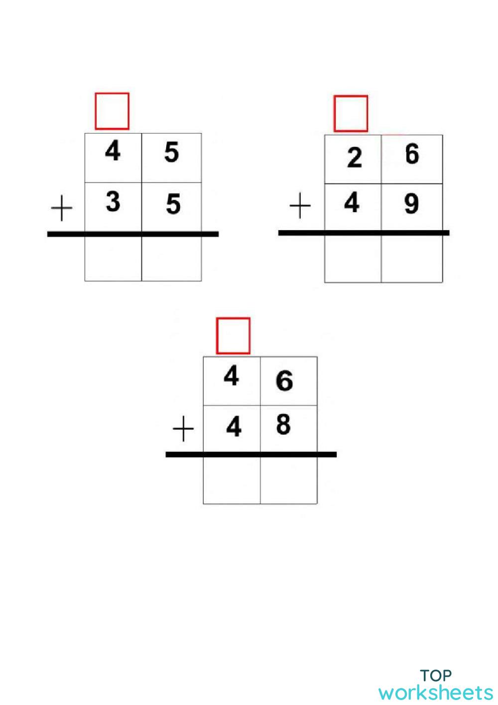 Adiciones con dos cifras . Ficha interactiva | TopWorksheets